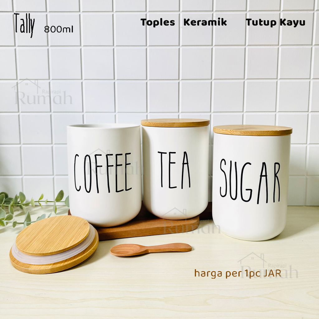 TALLY 800 ml - Ceramic Spice Container Coffee Tea White Sugar Bamboo ...