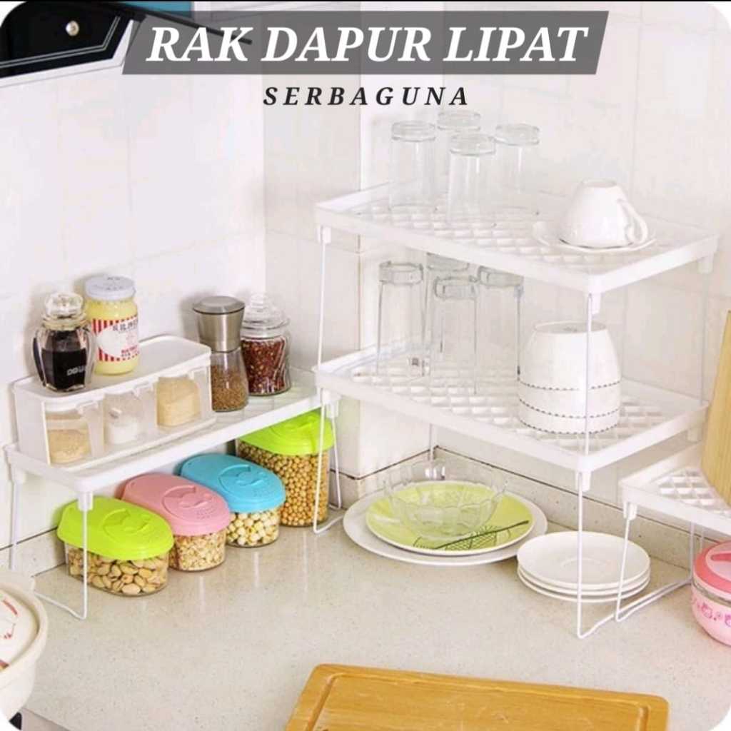 Folding Kitchen Shelf - Folding Wardrobe Stacking Rack - 2-tier Plastic ...