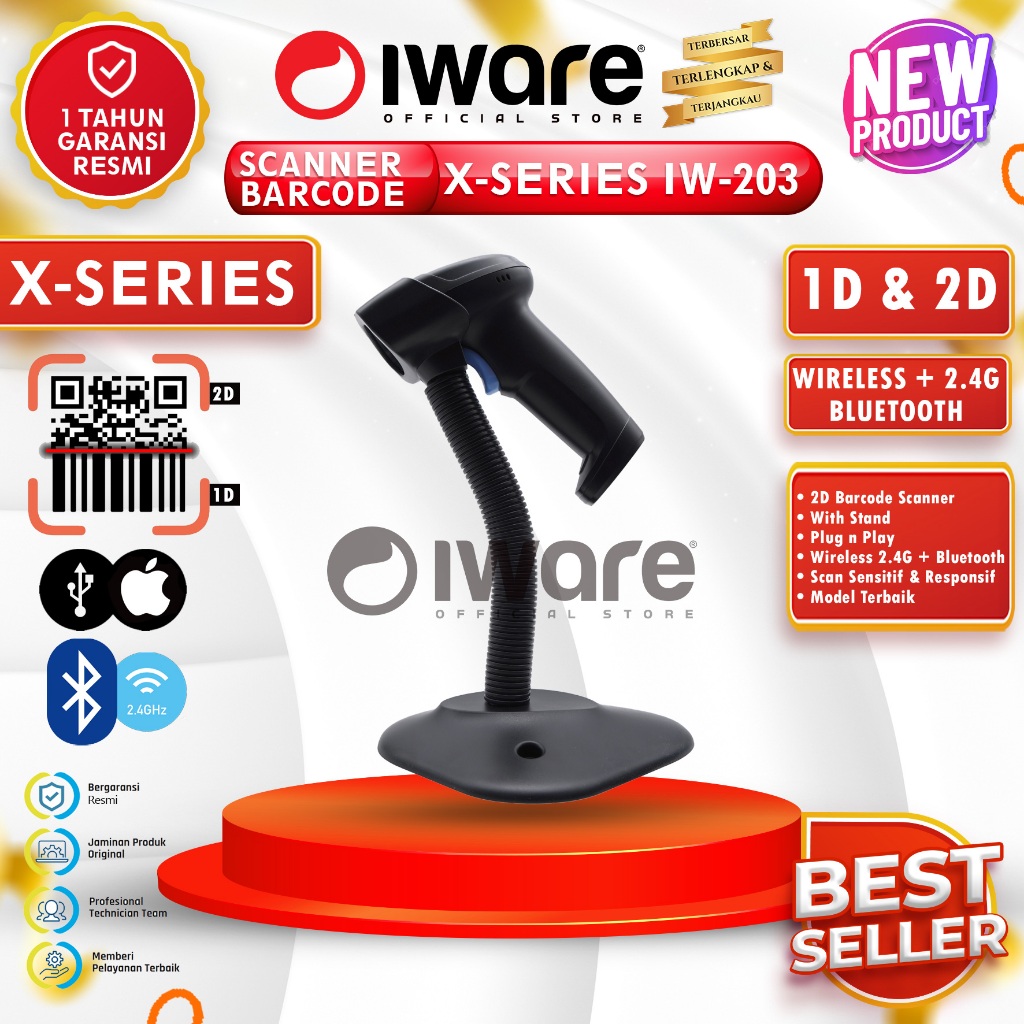 Barcode Scanner Iware X-Series Usb Bluetooth Wireless 1D/2D AutoScan ...