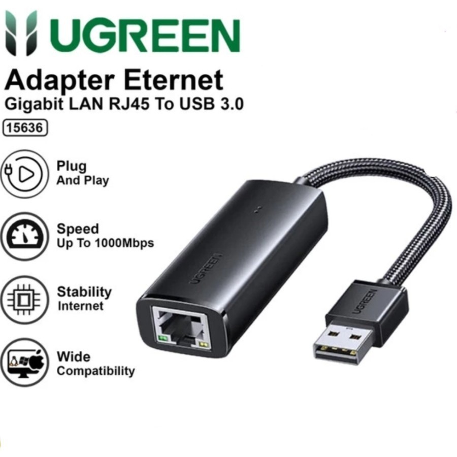 Ugreen USB 3.0 to LAN Adapter 10/100/1000Mbps Gigabit Black 15636 ...