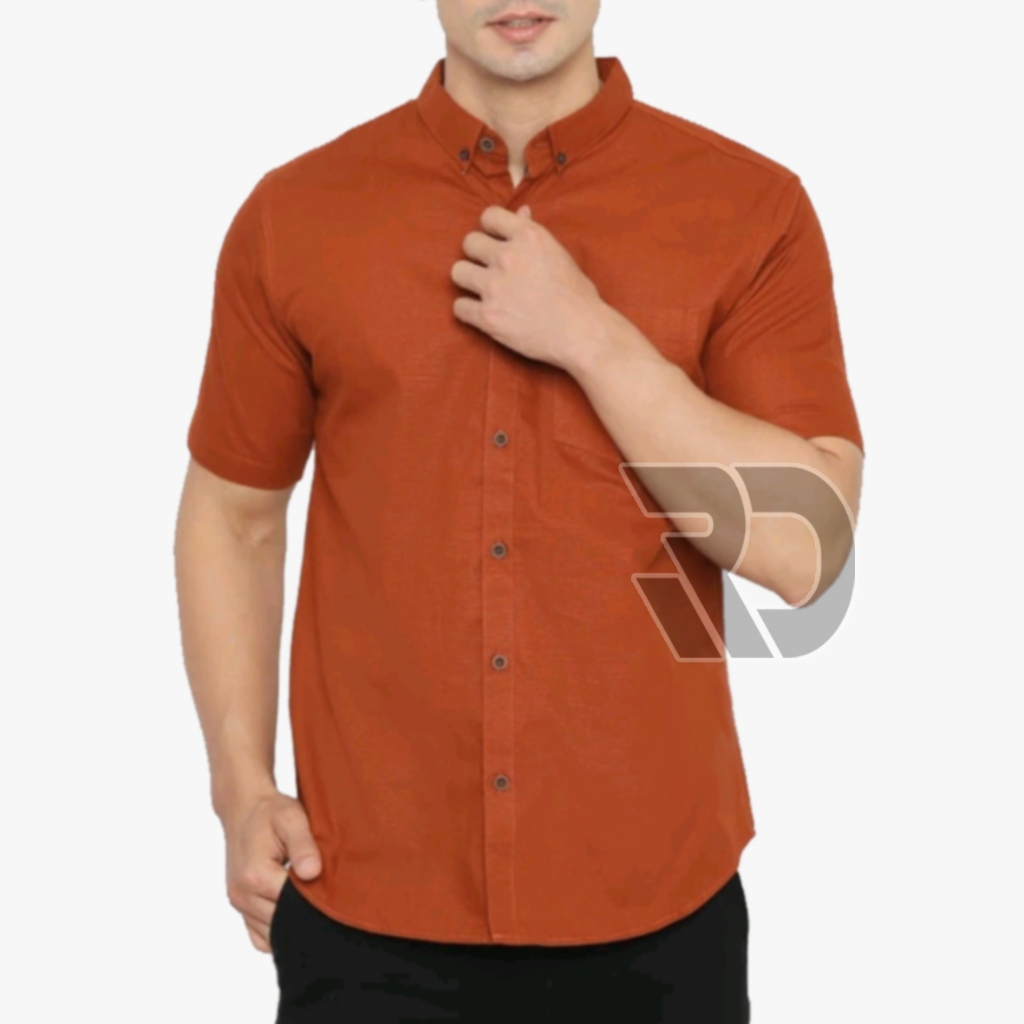 KATUN KEMEJA Terracotta Shirt Men Slimfit Short Sleeve Plain Cotton ...