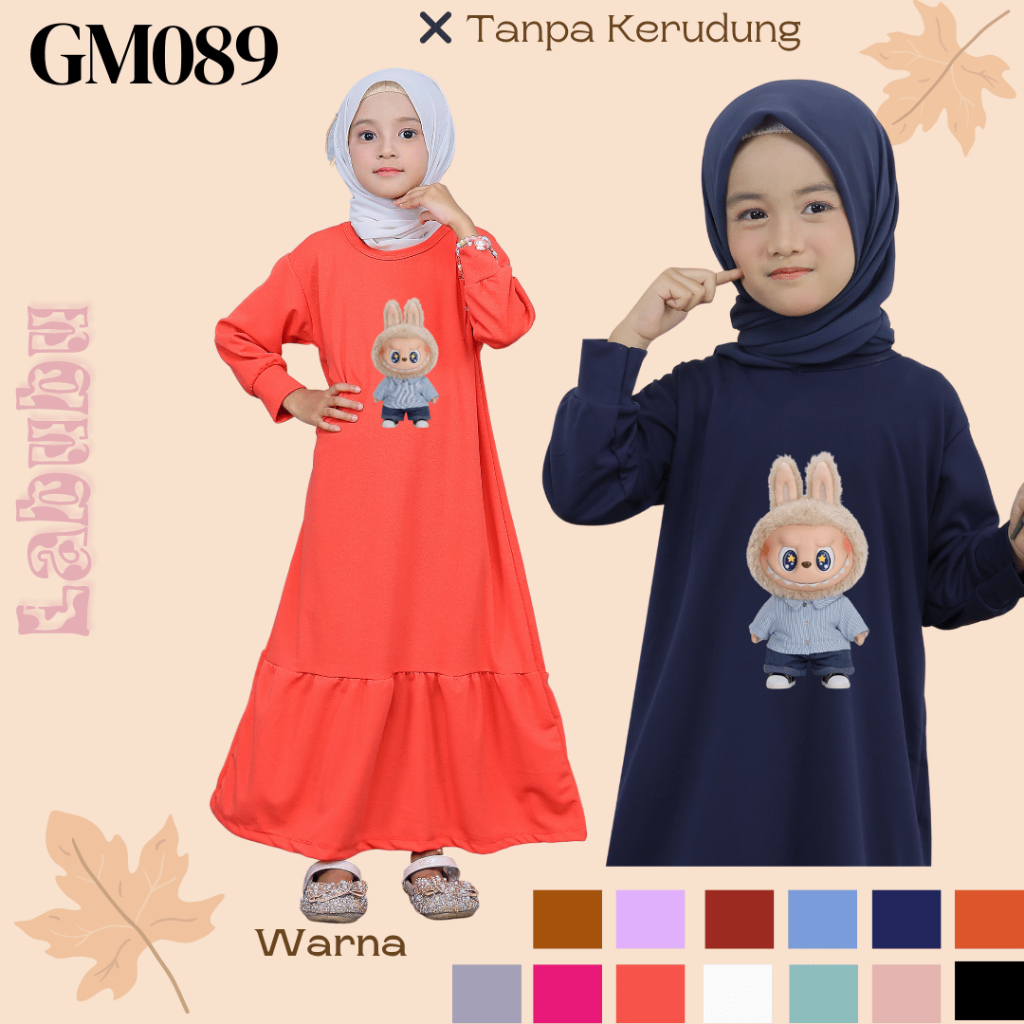 Gm089- Girls HIJAB Dress With Screen Printing MOTIF THE MONSTER LABUBU ...