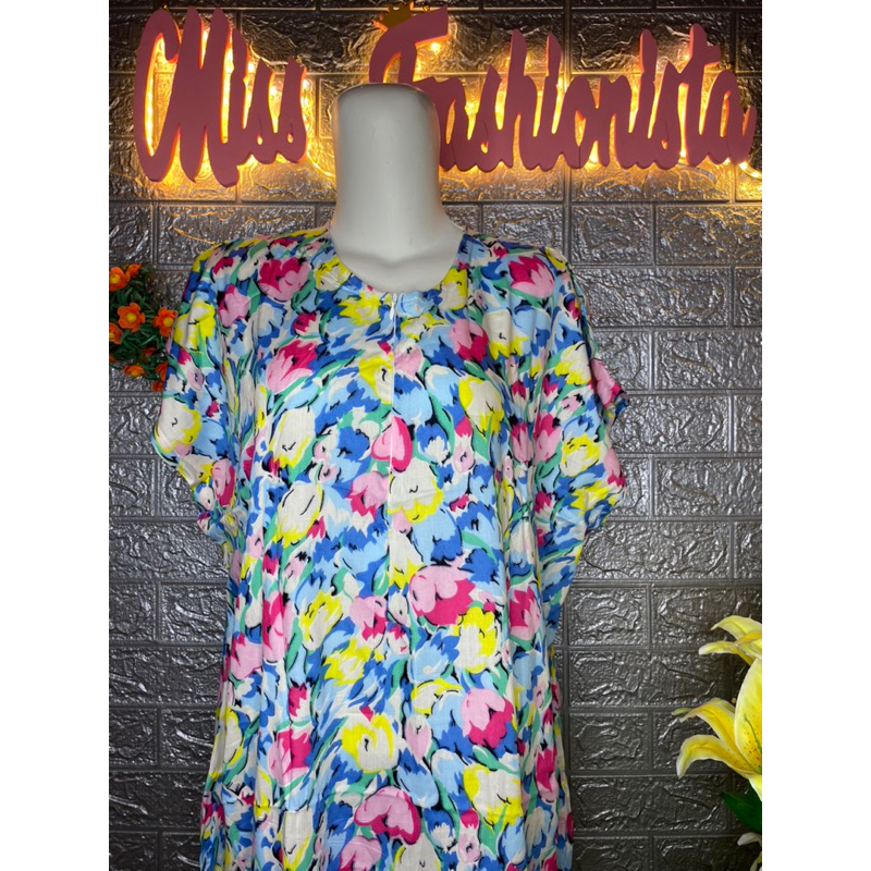 120cm Long Dress Negligee Short Sleeve Beautiful Tulip Flower Motif ...