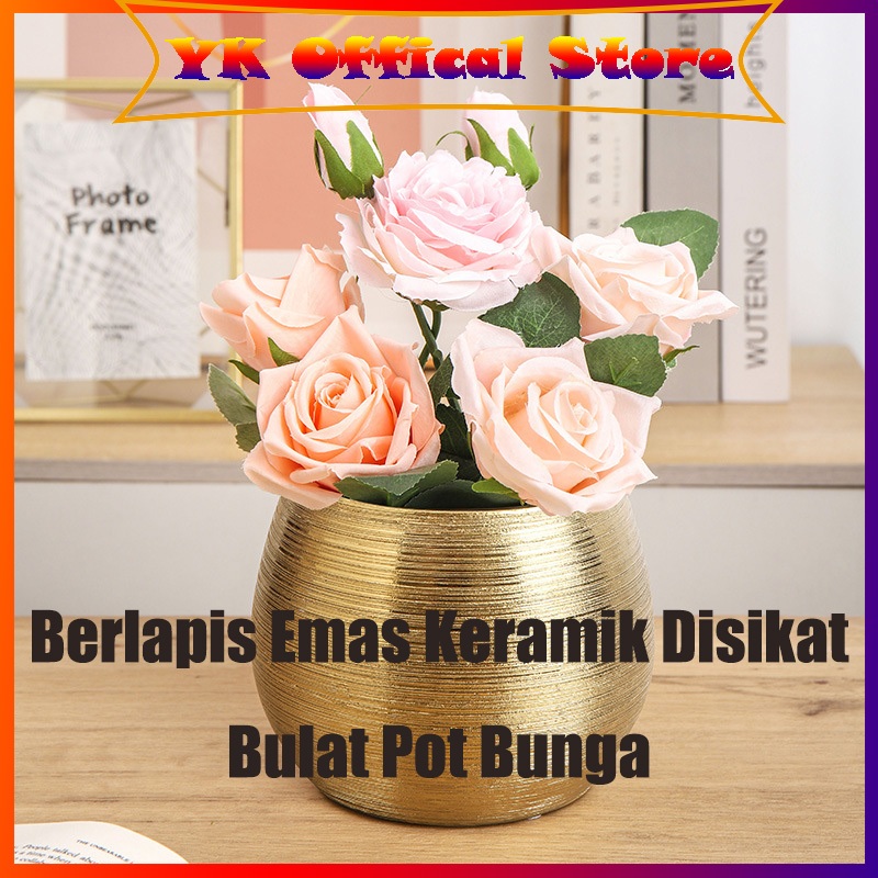 Gold Plated Ceramic Brushed Delicious Round Flower Pot In European ...