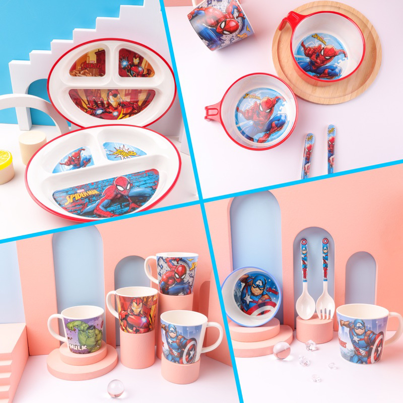 Children's Marvel Spiderman Captain Avengers Thor Iron Man Plate Bowl ...