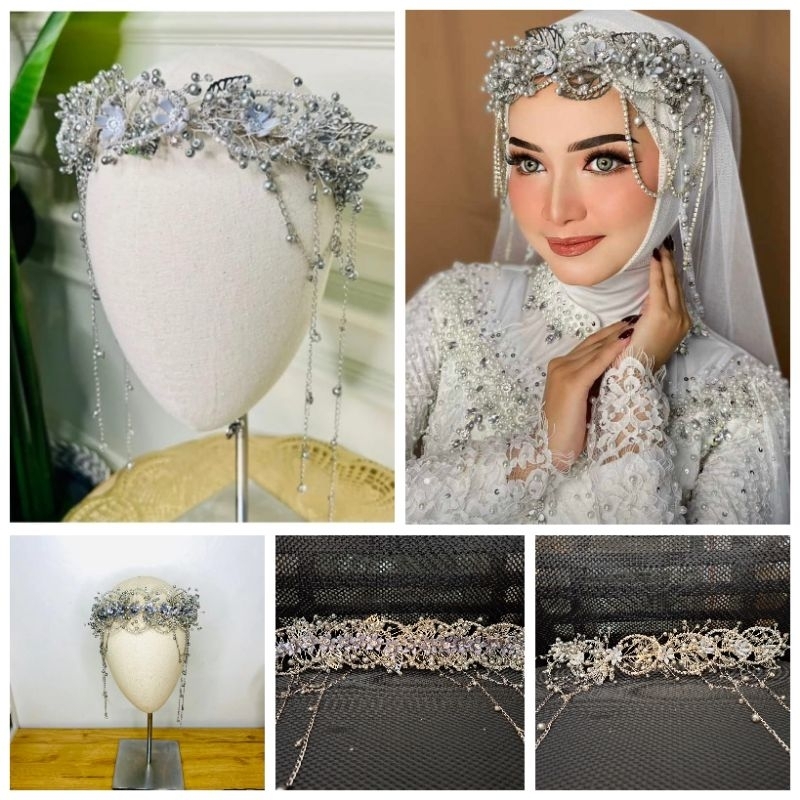 Viral headpiece forehead decoration/kening flexible wire pearl crown ...