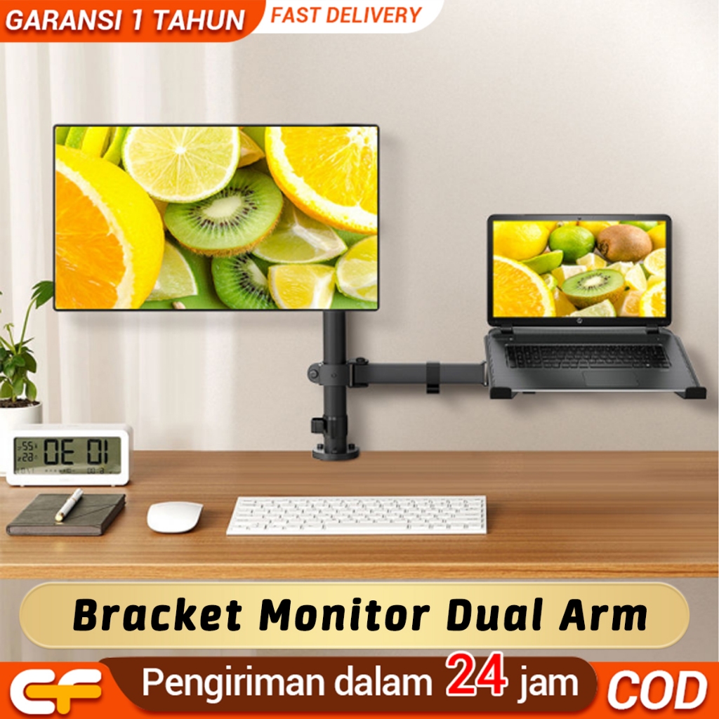 HITAM Dual Arm Laptop Monitor Bracket & Stand ALL FOR WORK, Mobile Desk ...