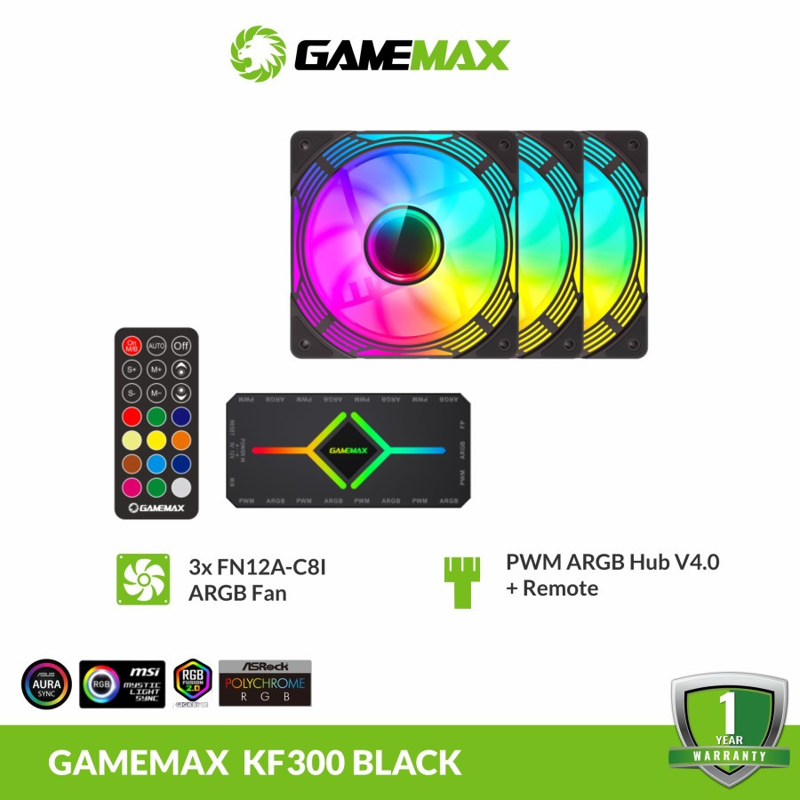 Gamemax KF300 3Fan Casing 12Cm PWM ARGB With Remote Controller | Shopee ...