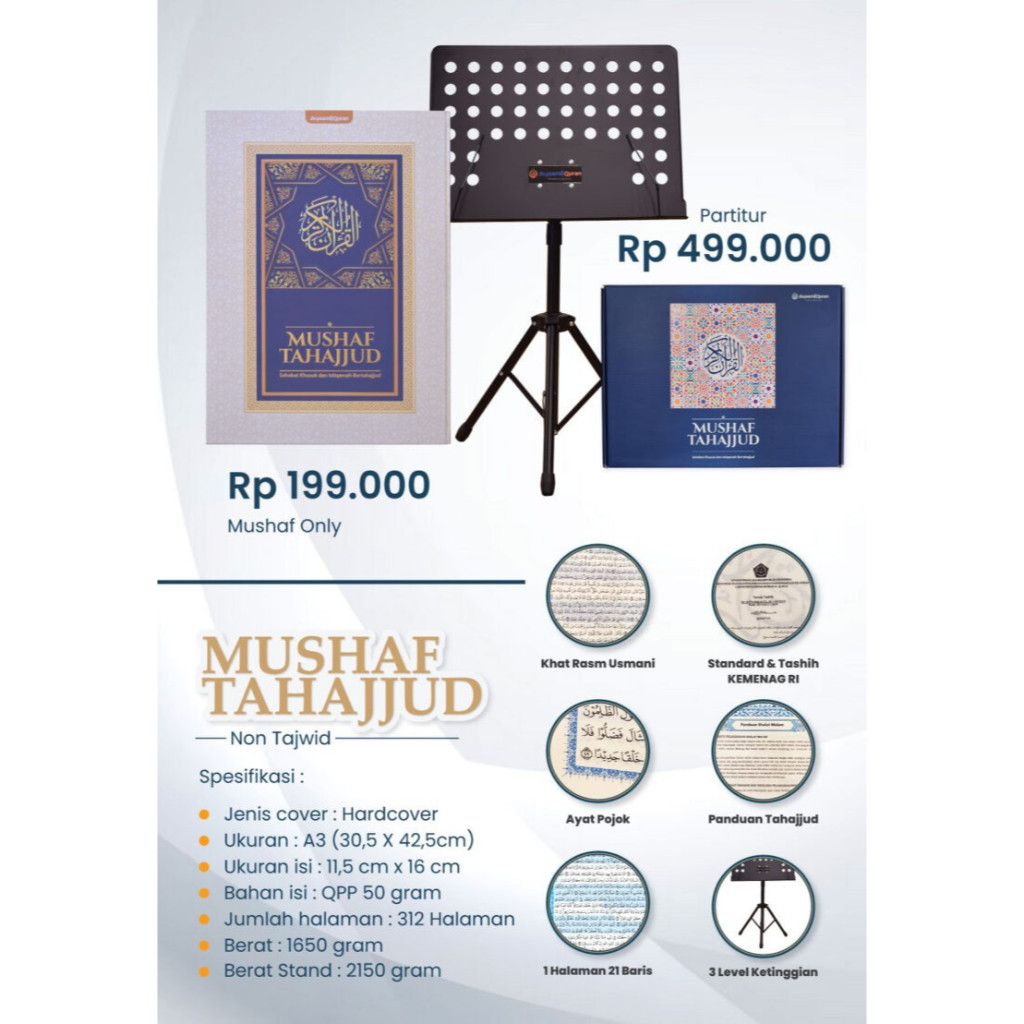 Jumbo SIZE AL Quran / Mushaf Tahajjud Tajwid + Plus Stand Weight ...