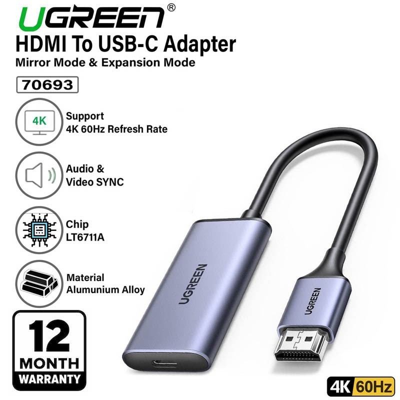 Ugreen 70693 Converter Hdmi Male to USB C Female Adapter 4K 60Hz - Hdmi ...