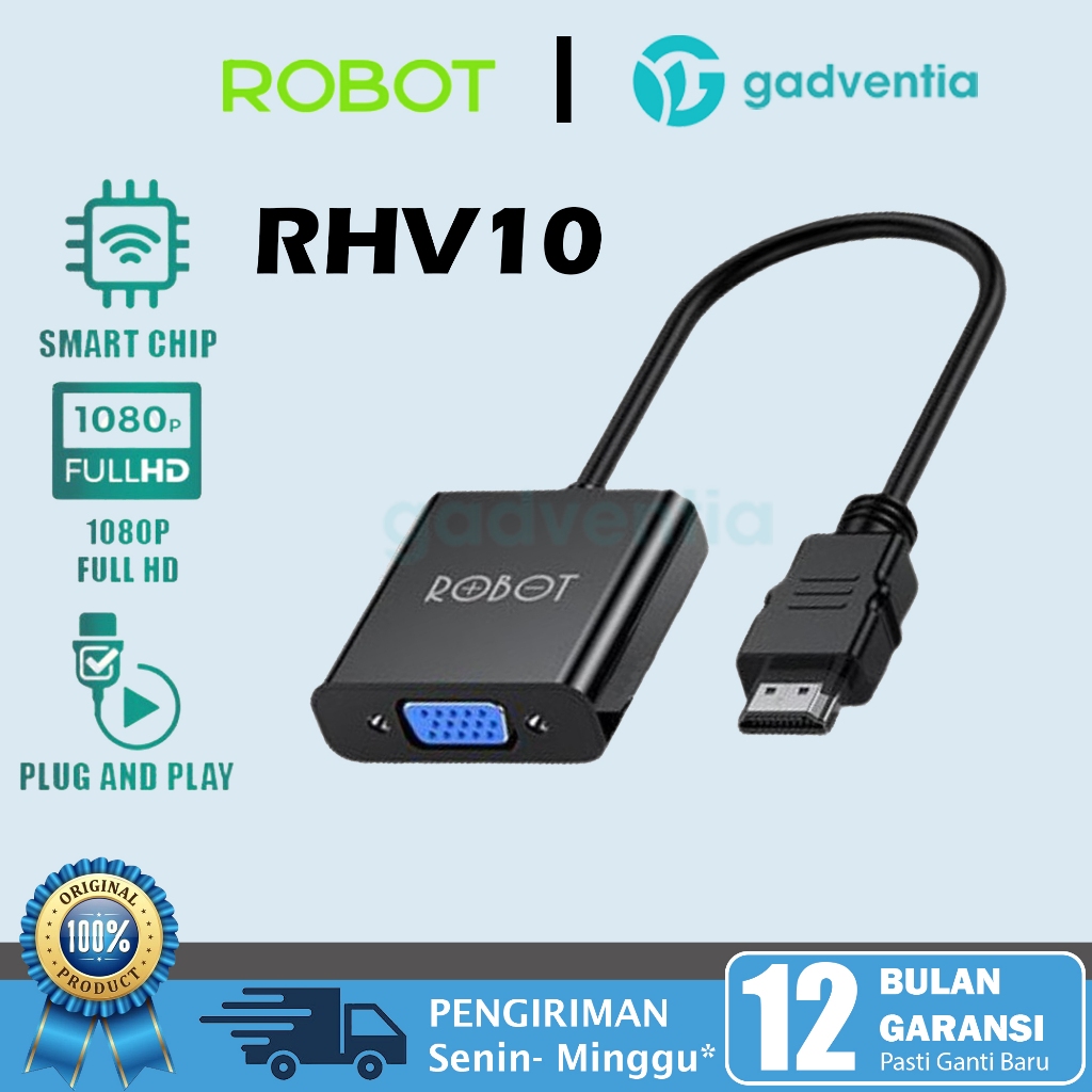 Robot RHV10 Adapter Converter HDMI to VGA Adapter Projector Laptop ...