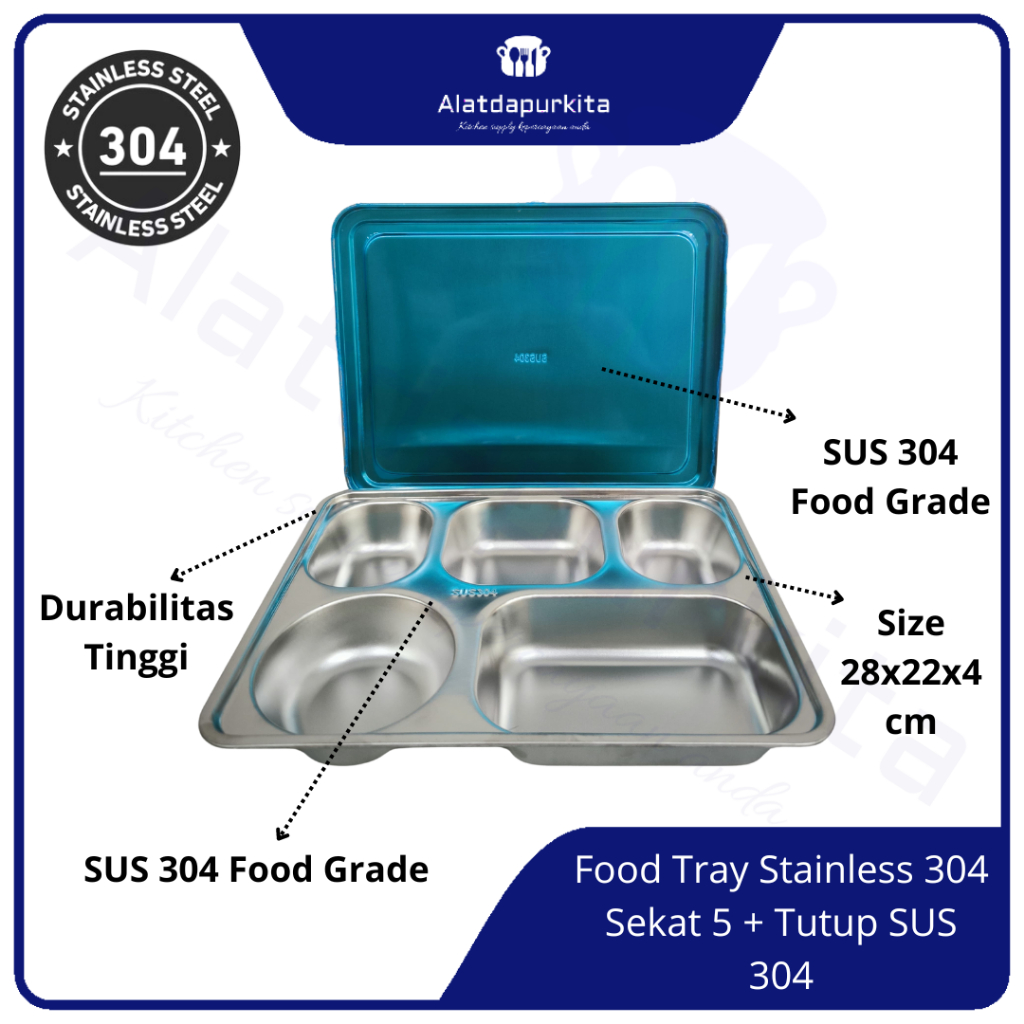 Food Tray 304 Stainless Plate Lunch Box Set 5 Thick Dividers With ...
