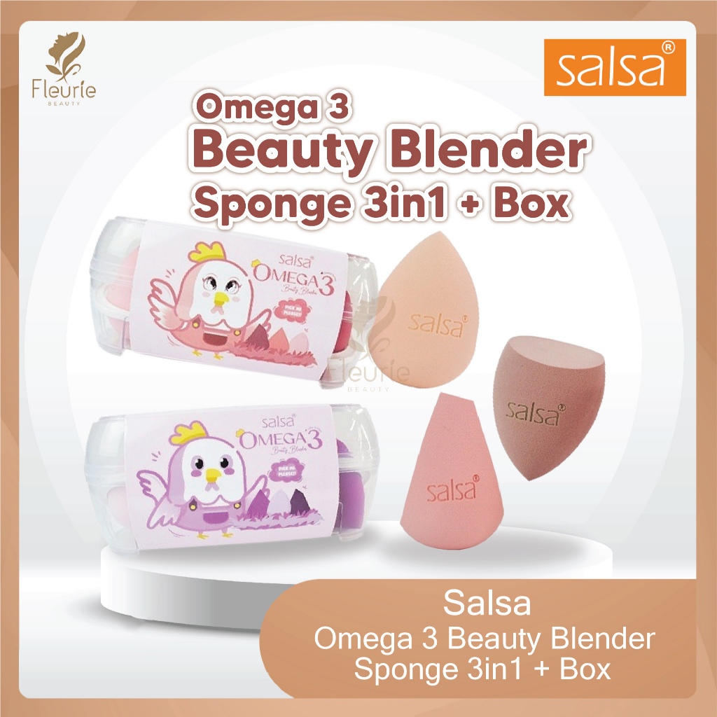 SALSA Omega 3 Beauty Blender Sponge 3in1 + Box (Nude/Lilac/Pastel ...