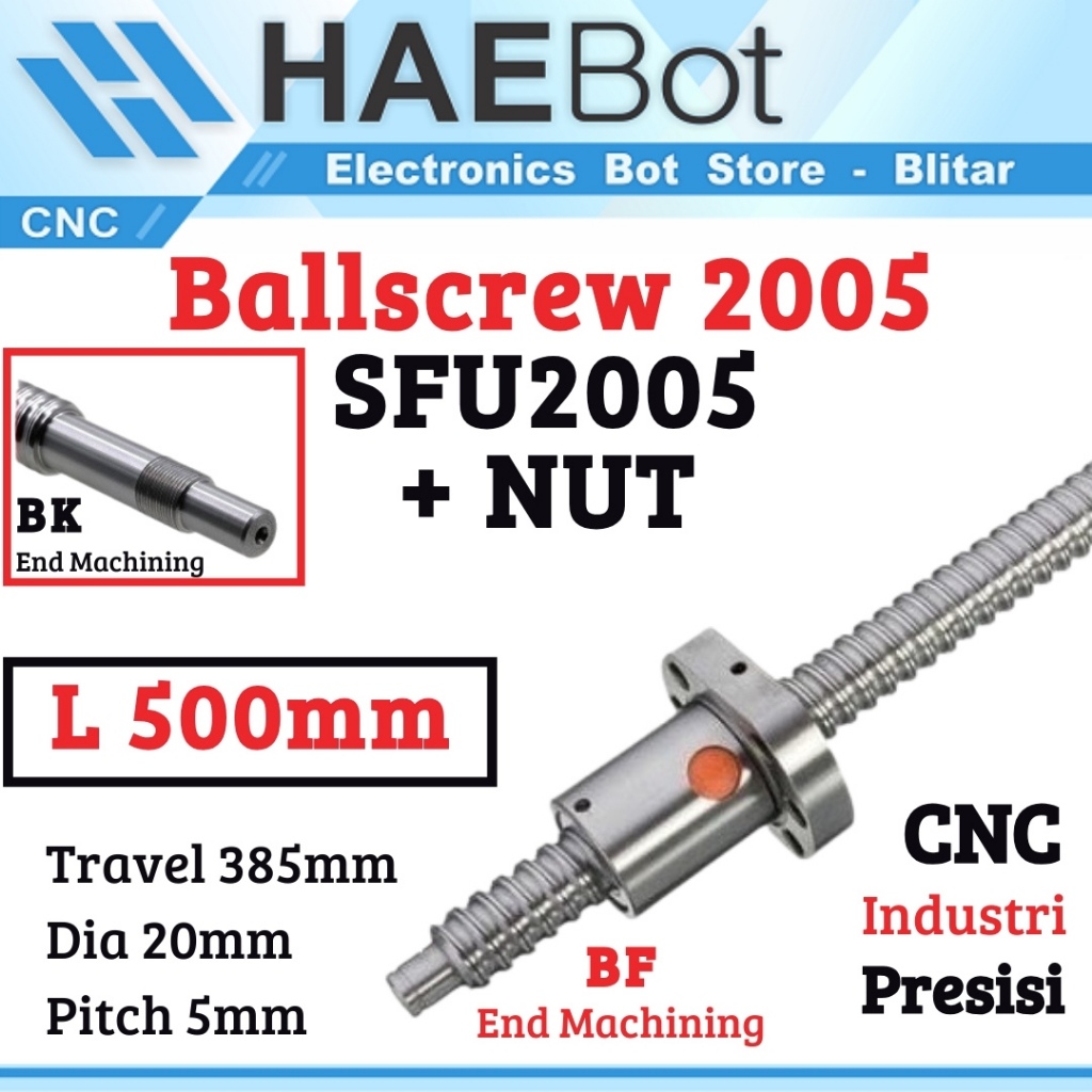 MESIN [HAEBOT] Ballscrew Ball screw SFU2005 SFU 2005 500mm 50cm End ...