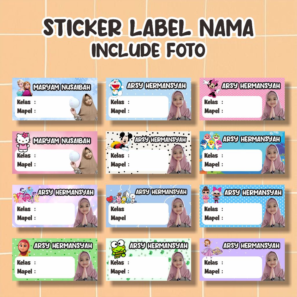 School Book Name Label Stickers Lessons Using custom cartoon characters ...