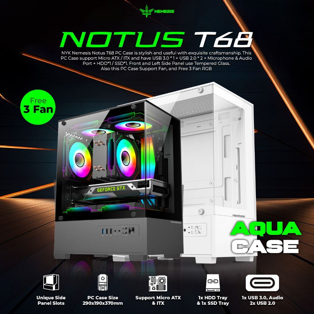 Nyk Notus T68 Gaming Computer Case M-ATX Free 3Fan RGB | Shopee Singapore