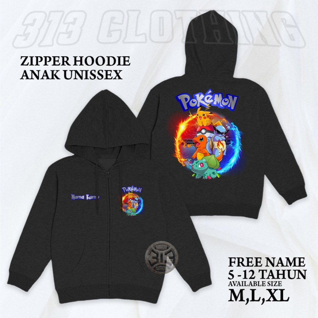 Pokemon Kids Zipper Hoodie / Pokemon Pikachu Kids Jacket Free Name ...
