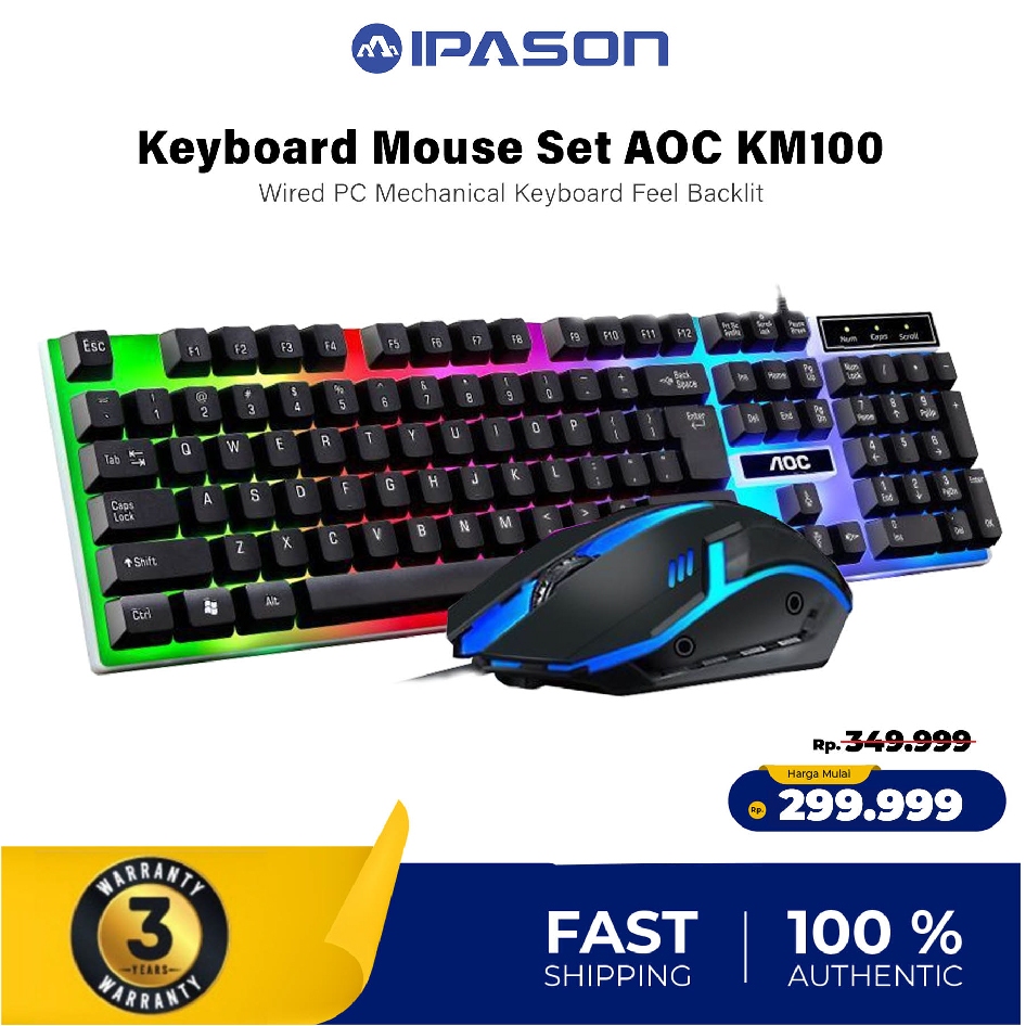 Aoc KM100 Wired PC Laptop USB Keyboard&Mouse Set Mechanical Keyboard ...
