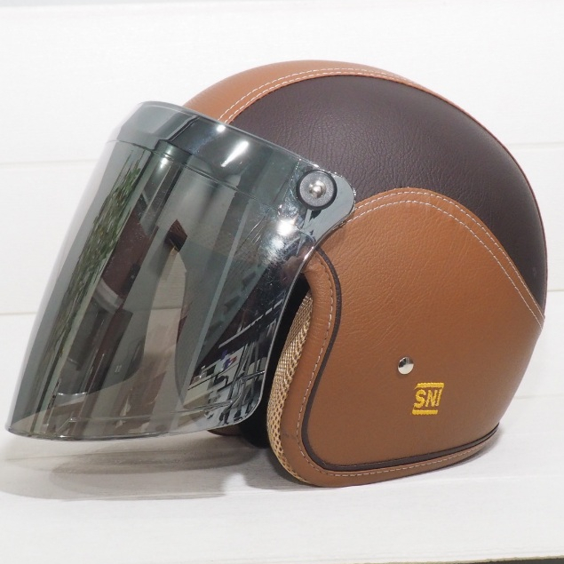 LIGHT BROWN RAINBOW SYNTHETIC LEATHER BOGO HELMET 3 | Shopee Singapore