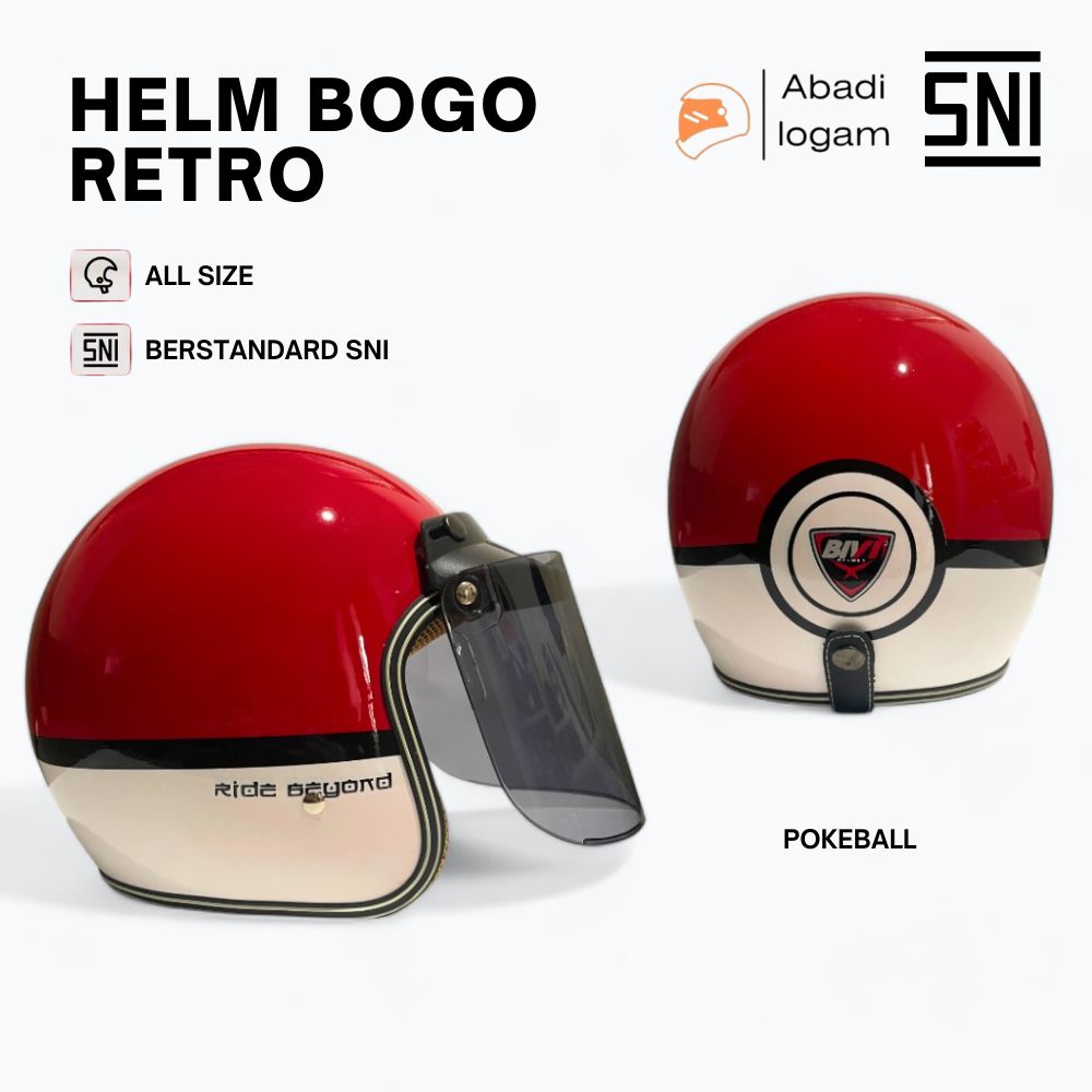 Bogo Retro SNI Helmet - Full Neck, All Size (Pokemon Pokeball Helmet ...