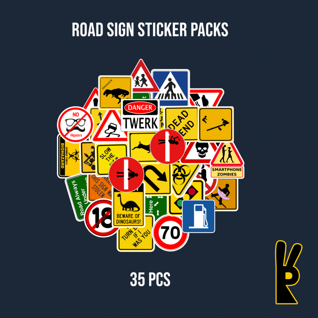 Road Sign Sticker Pack 35Pcs | Suitcase Instrument Helmet Laptop ...