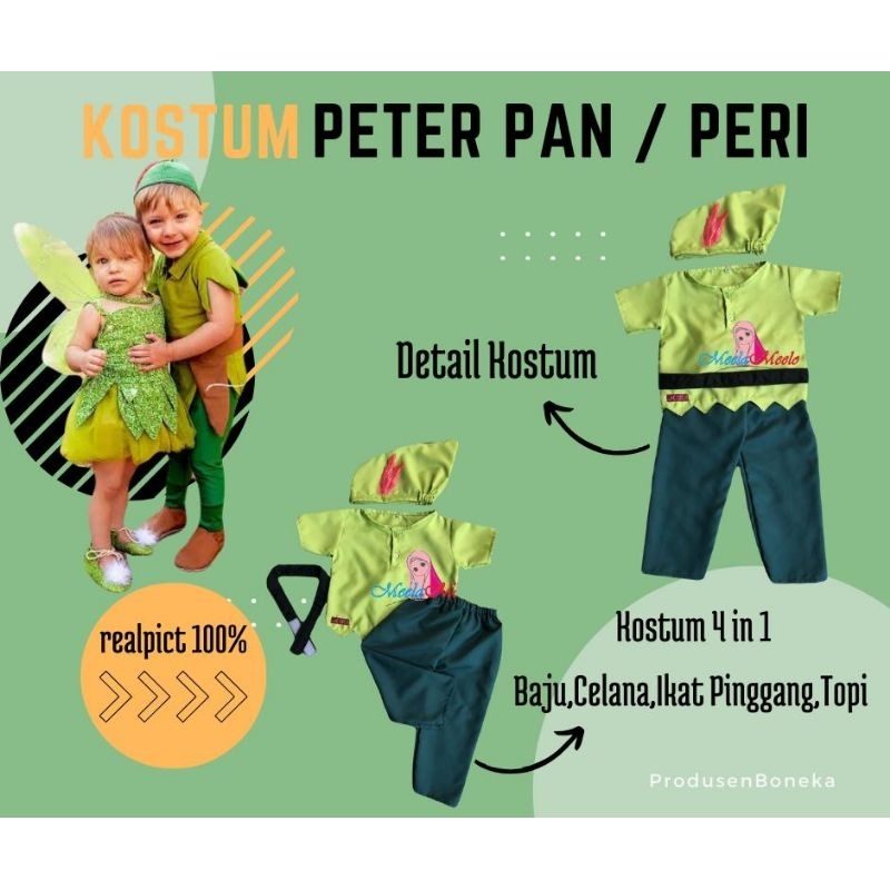 HIJAU Peter Pan Disney Cosplay Green Fairy Clothes/Peter Pan Costume ...