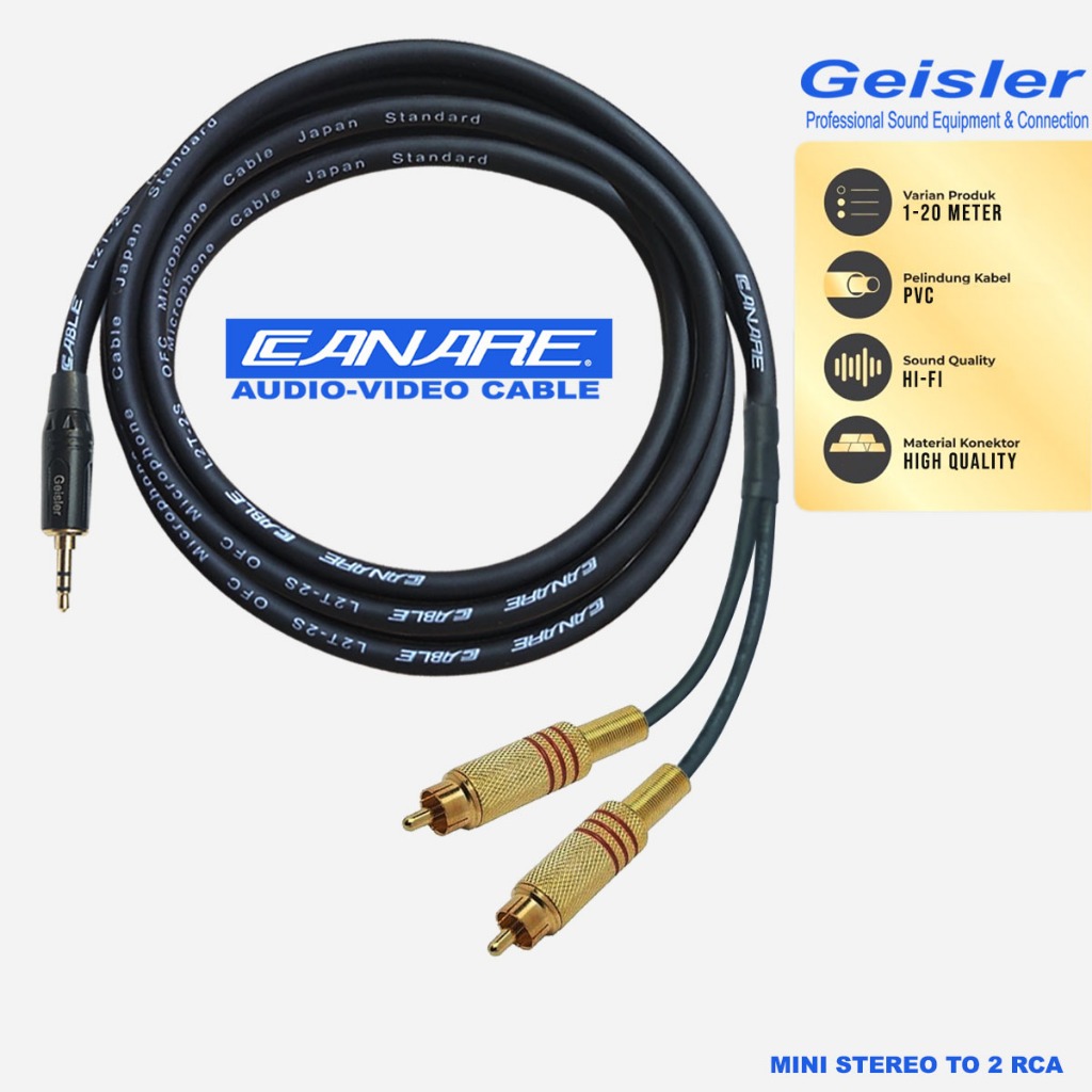 Audio Cable/Mixer Cable Mini Stereo Jack 1 to 2 RCA Gold - Canare ...