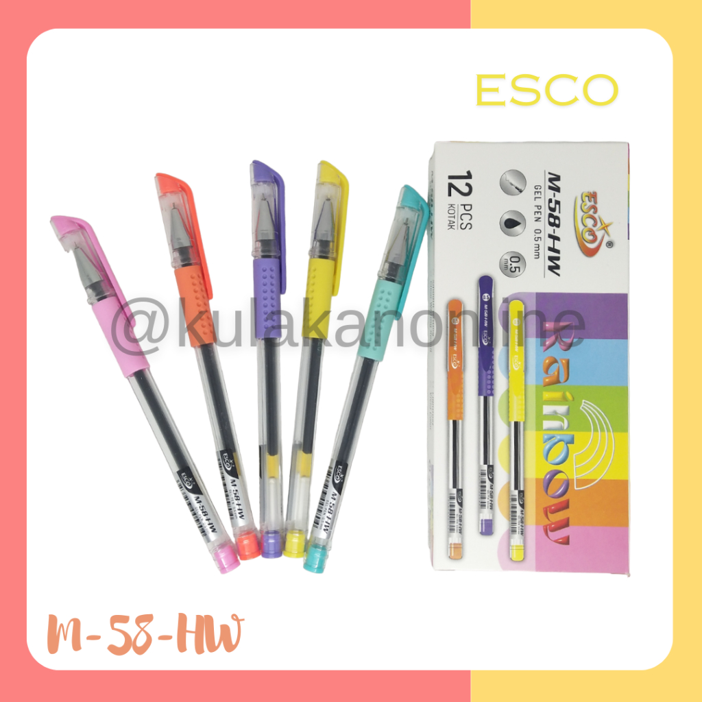 HITAM Gel Ballpoint Pen / Black Esco Gel Pen M-58-HW (1 Pack contains ...