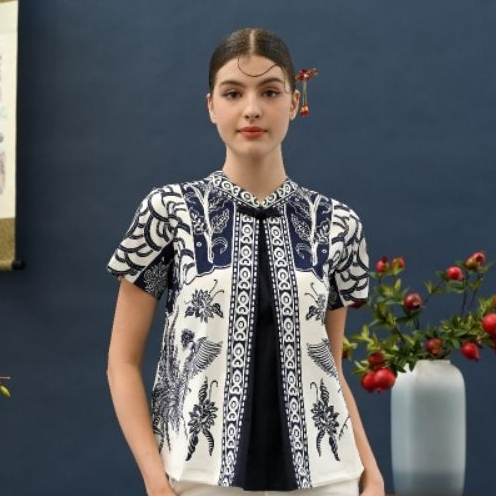 Women's Batik Top Shanghai Collar MIMI Batik Blouse 327 | Shopee Singapore
