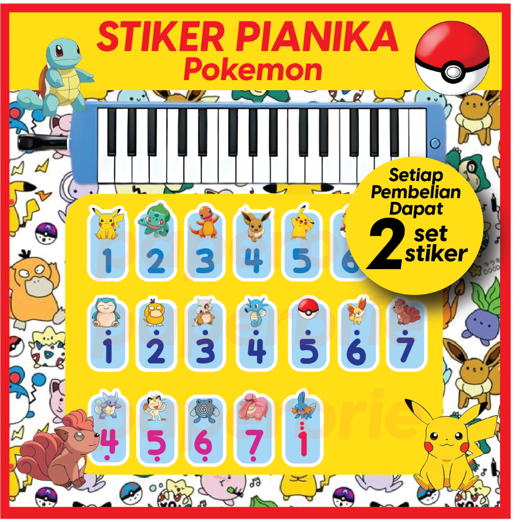 [ Get 2 SETS ] pokemon pianika stickers pianika notes piano keys ...