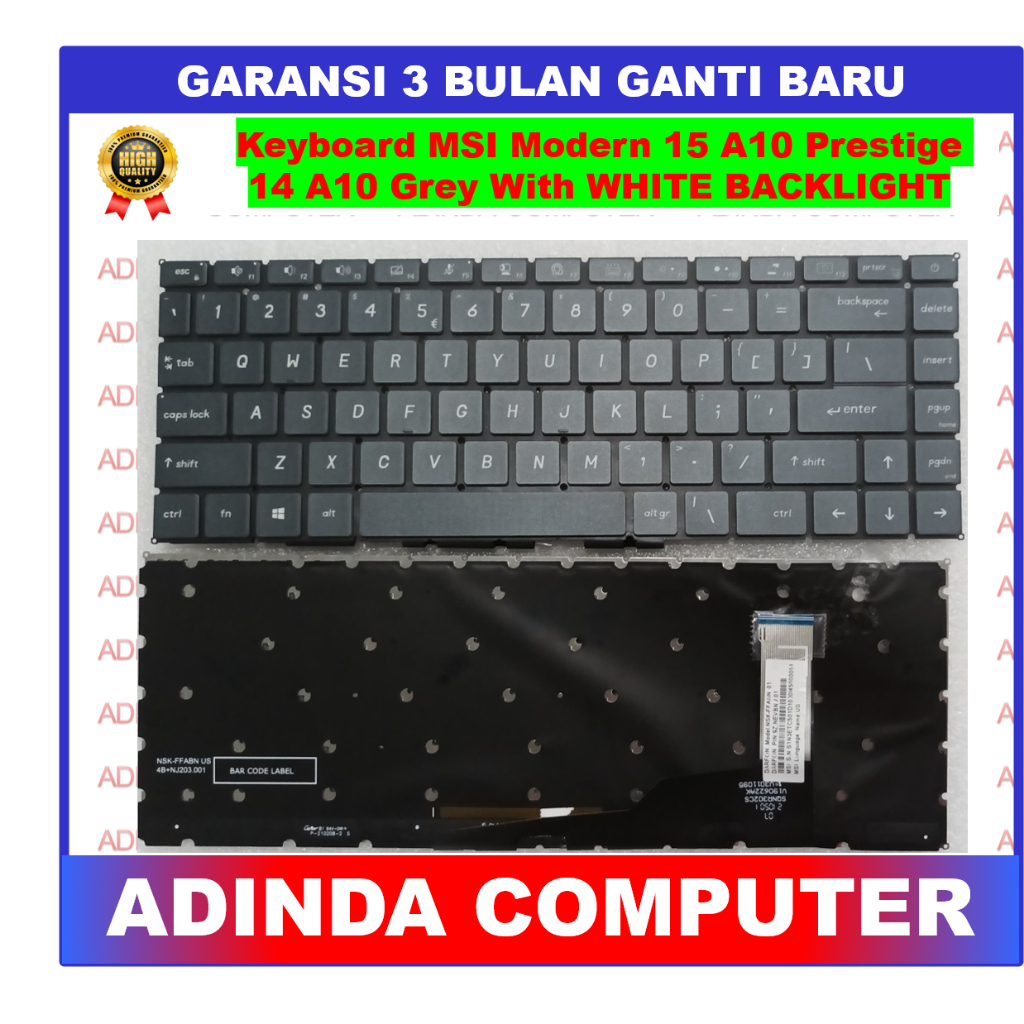 MSI Modern Keyboard 15 A10 Prestige A10RAS A10RBS A11 Grey with WHITE ...