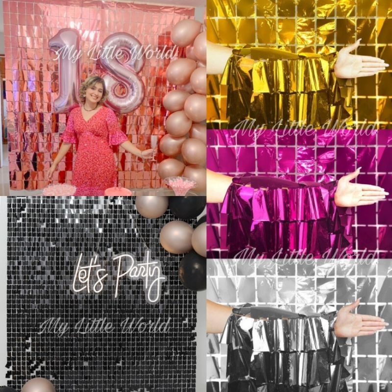 Foil BACKDROP SQUARE Curtain Metallic Box Birthday Party Decoration ...