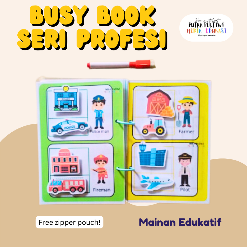 Busy Book Activity Book for Children Learning Profession / Velcro Work ...