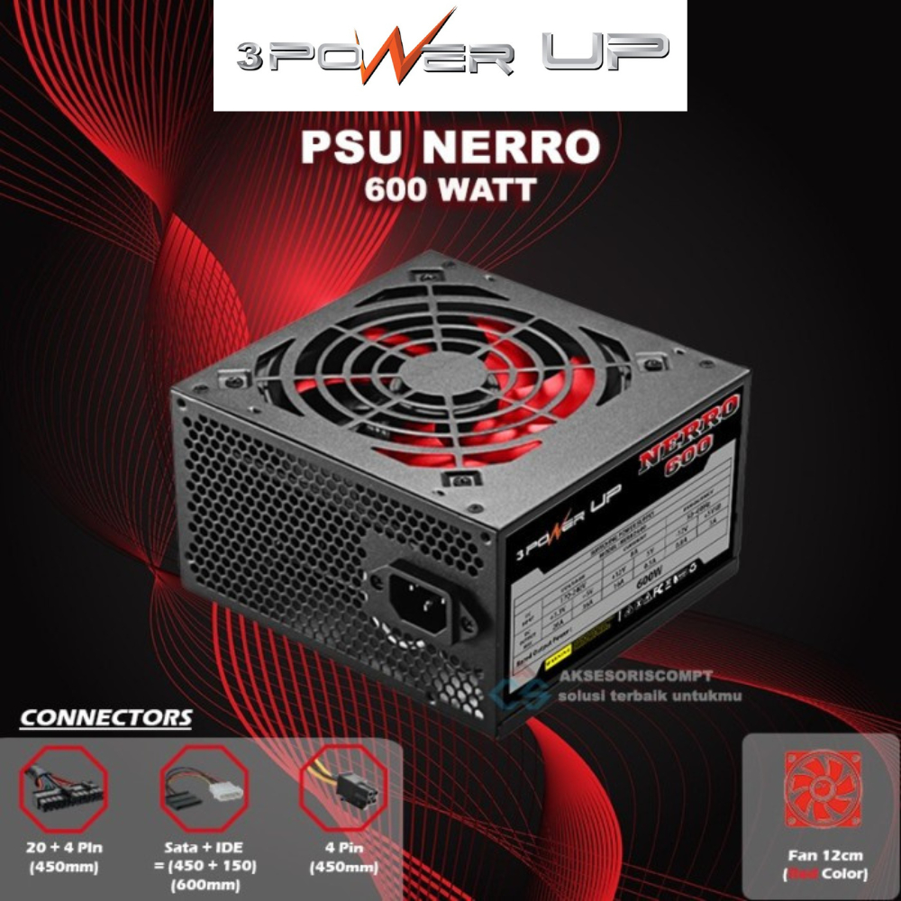 Psu 3 Power Up NERRO 600 with RED FAN 12cm 1 Year Warranty | Shopee ...