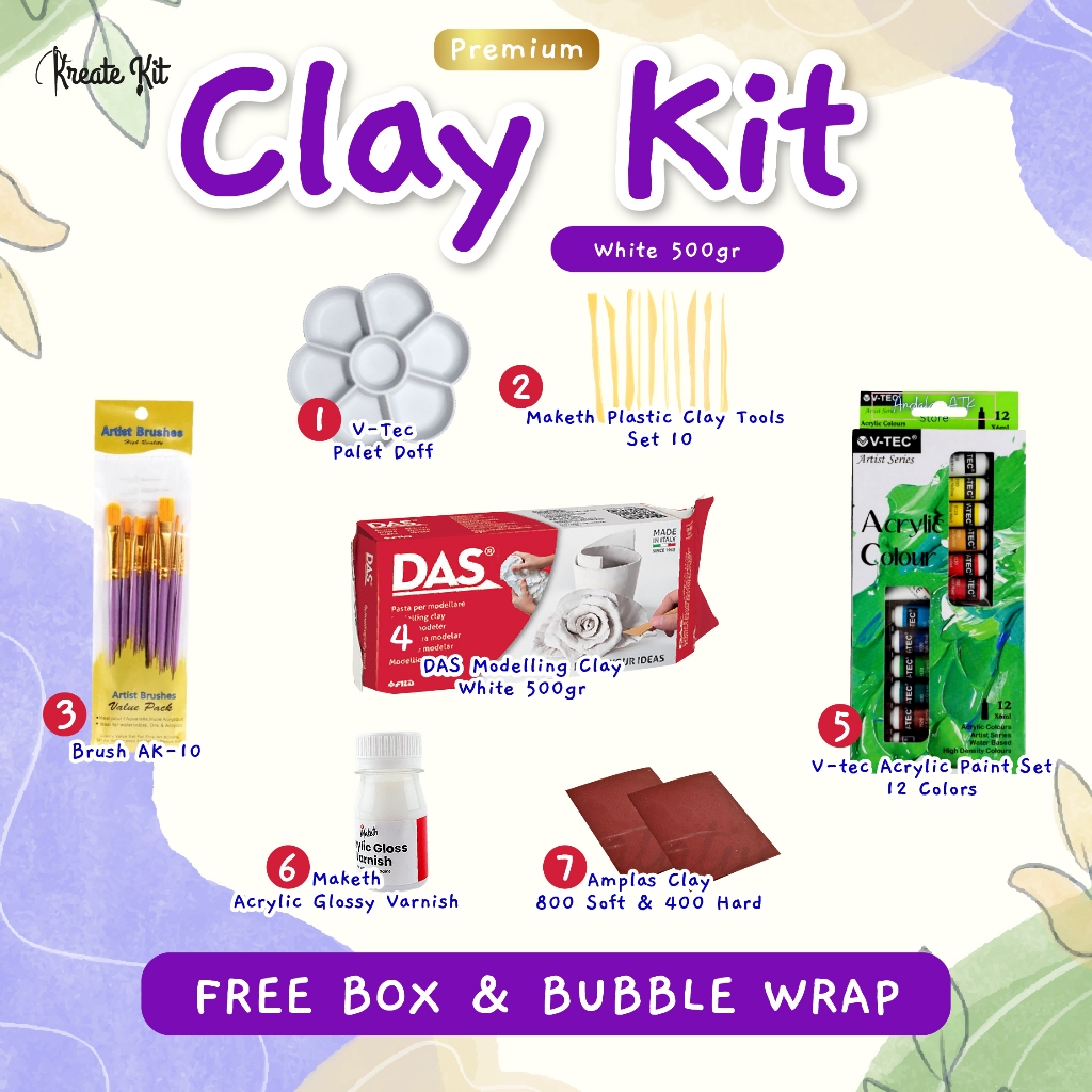 Diy Clay Kit Complete Set Premium 500 Gr & 1 Kg Dry Kreate Water Clay ...