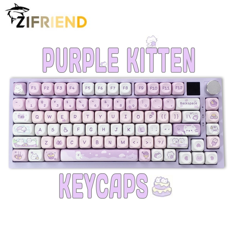 Zifriend Purple Kitten keycaps PBT Dye-sublimated MOA Height 95 Keys ...