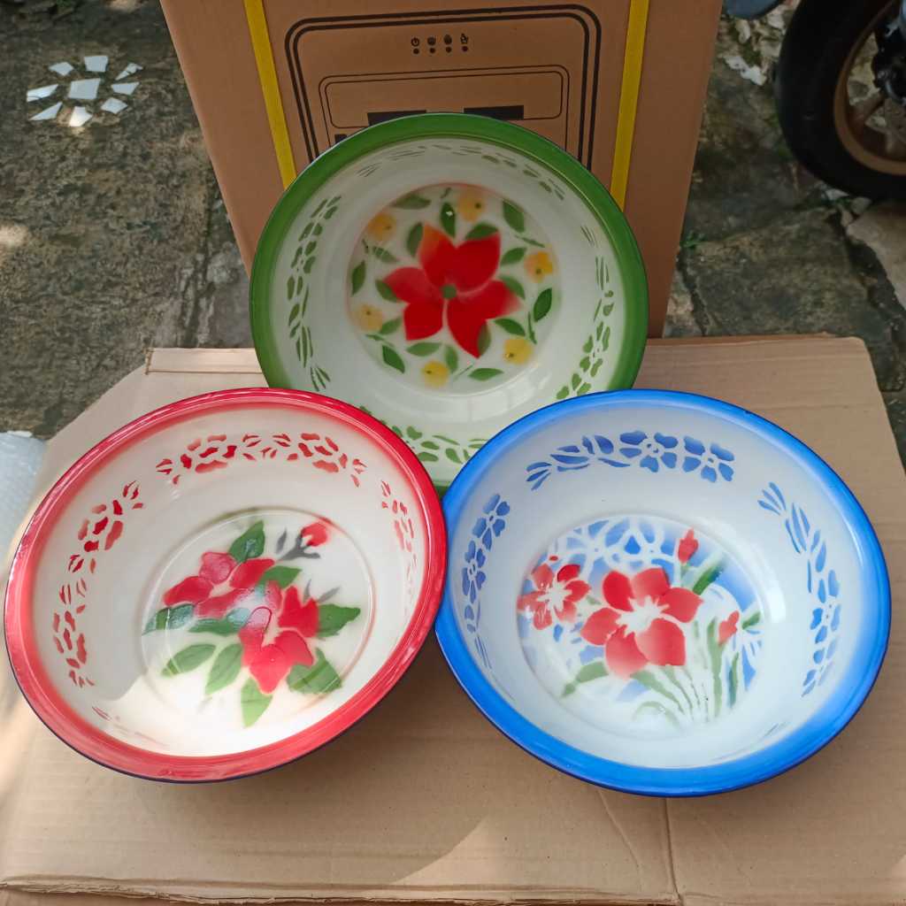 30 Cm Old School Tin Zinc Enamel Basin with Floral Motif | Shopee Singapore