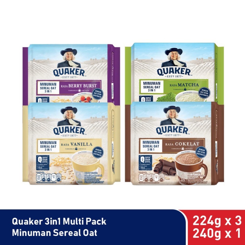 Quaker 3in1 Chocolate Polybag 224g Oats Cereal Drink (Contains 8 ...