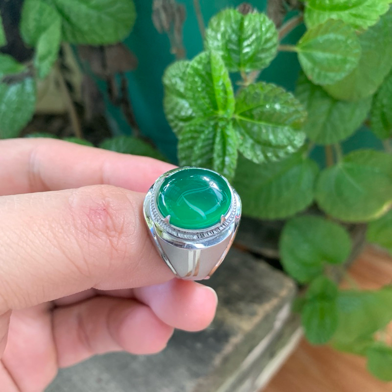 HIJAU Natural Ijo Garut Agate Ring Ohen Green Jade Grass Grass Ring ...