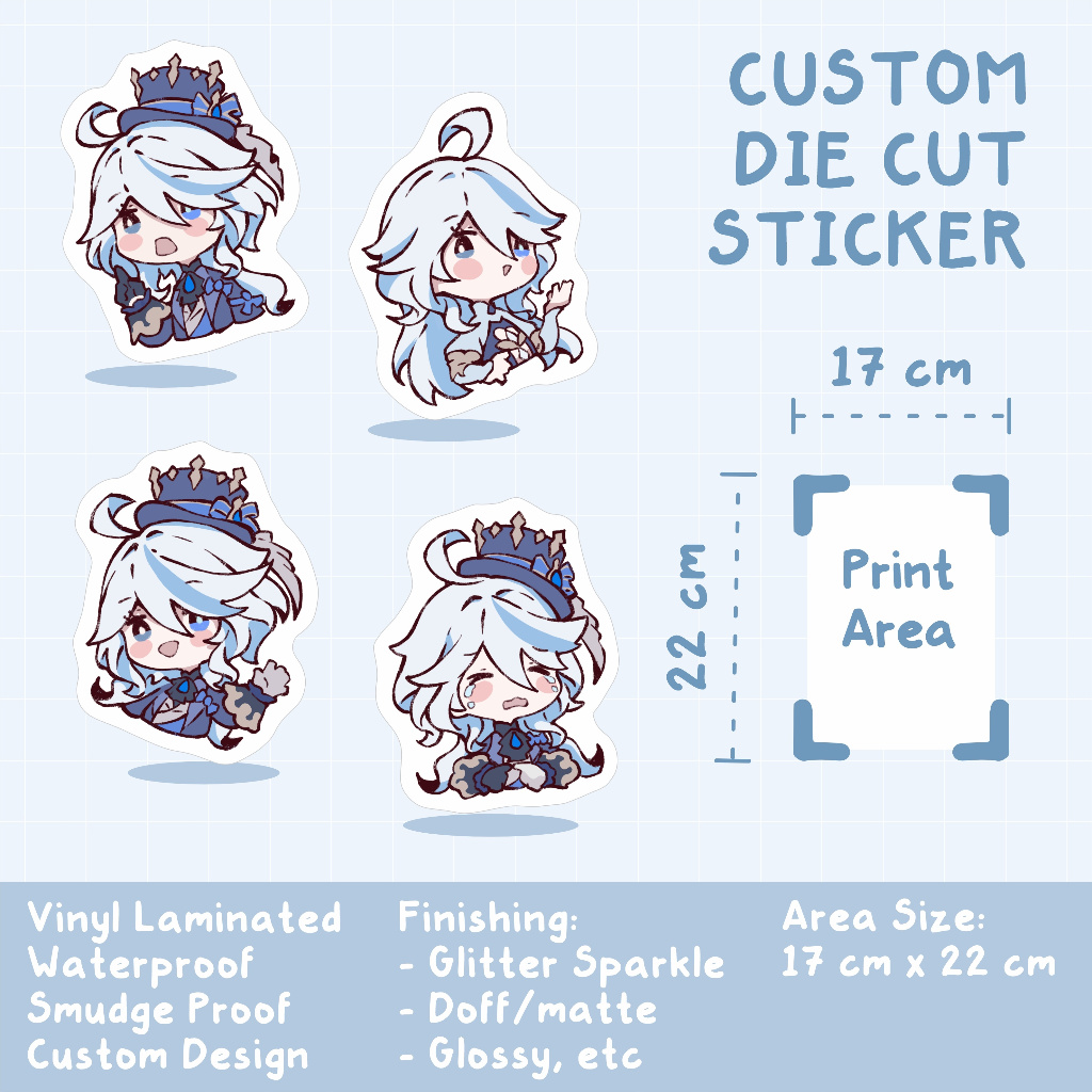 Custom Die Cut Sticker Vinyl (Print Area 17x22cm) - Custom Print ...