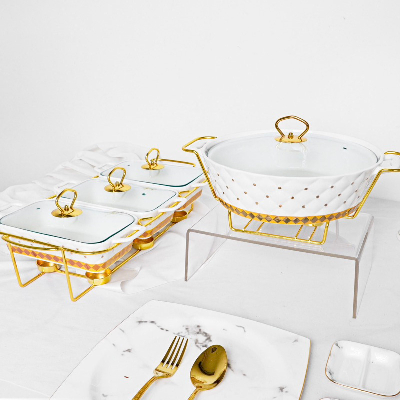 Diamond ceramic buffet set 3 squares and 1 round | Shopee Singapore