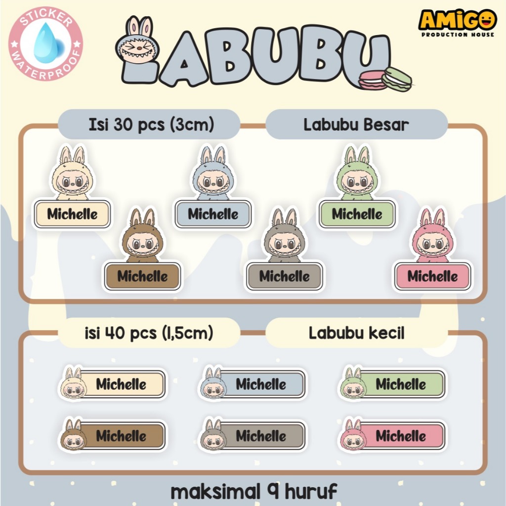 Cute Name Sticker Labubu Dimoo Molly Cry Baby Pop Mart Sticker Label ...