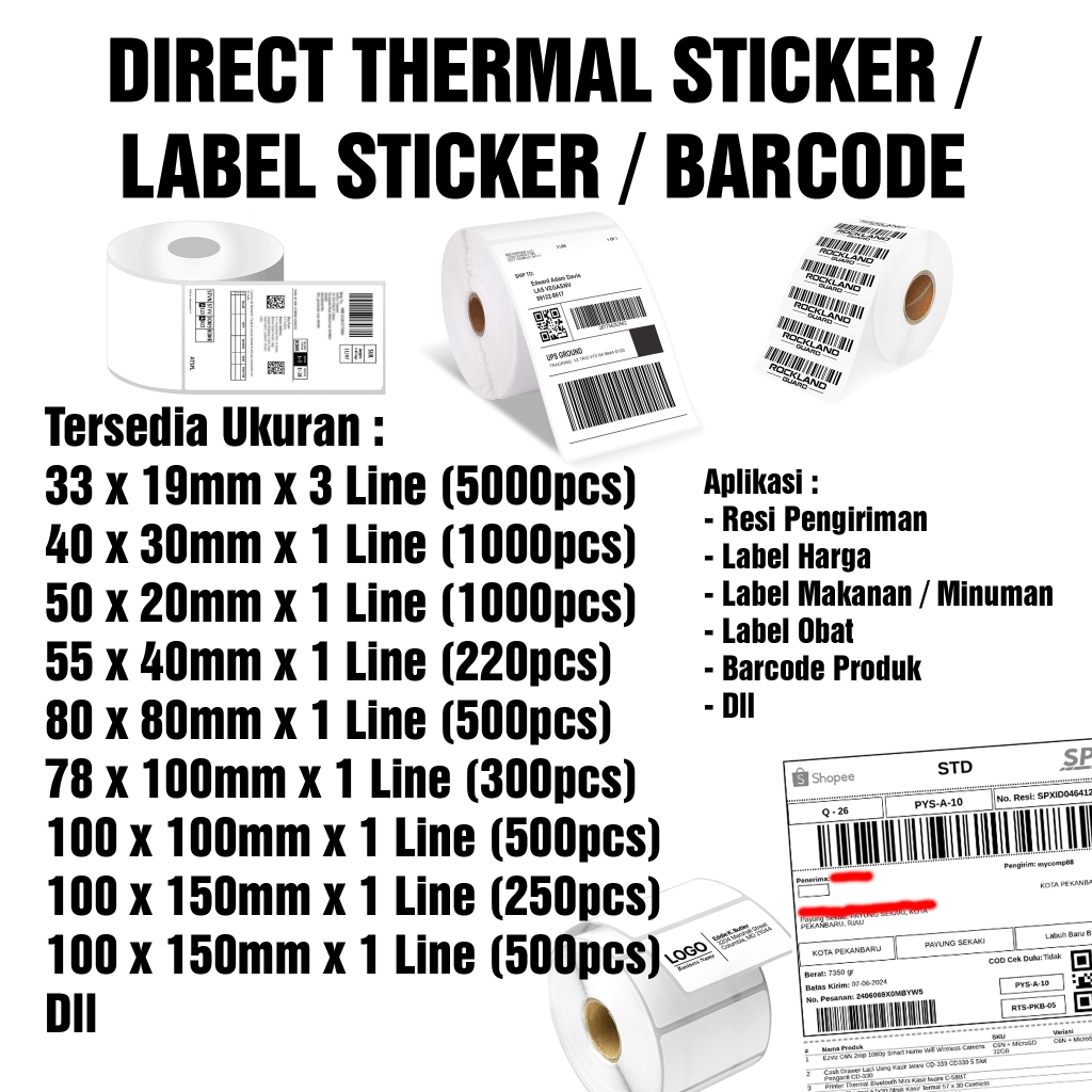 Direct Thermal Sticker Paper Various Sizes of Barcode Price Receipt ...