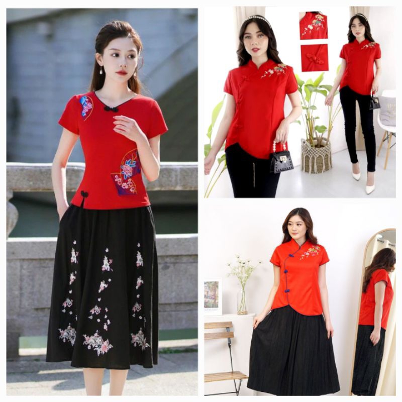 MERAH RED BLOUSE~ CHINESE NEW YEAR~ SHANGHAI COLLAR~ CHERRY FLOWER ...