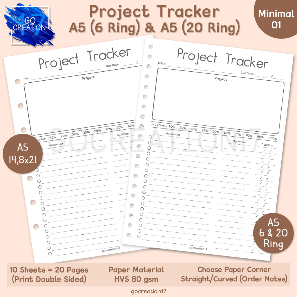 Simple Minimalist Project Tracker Binder Paper Planner Book A5 ring 20 ...