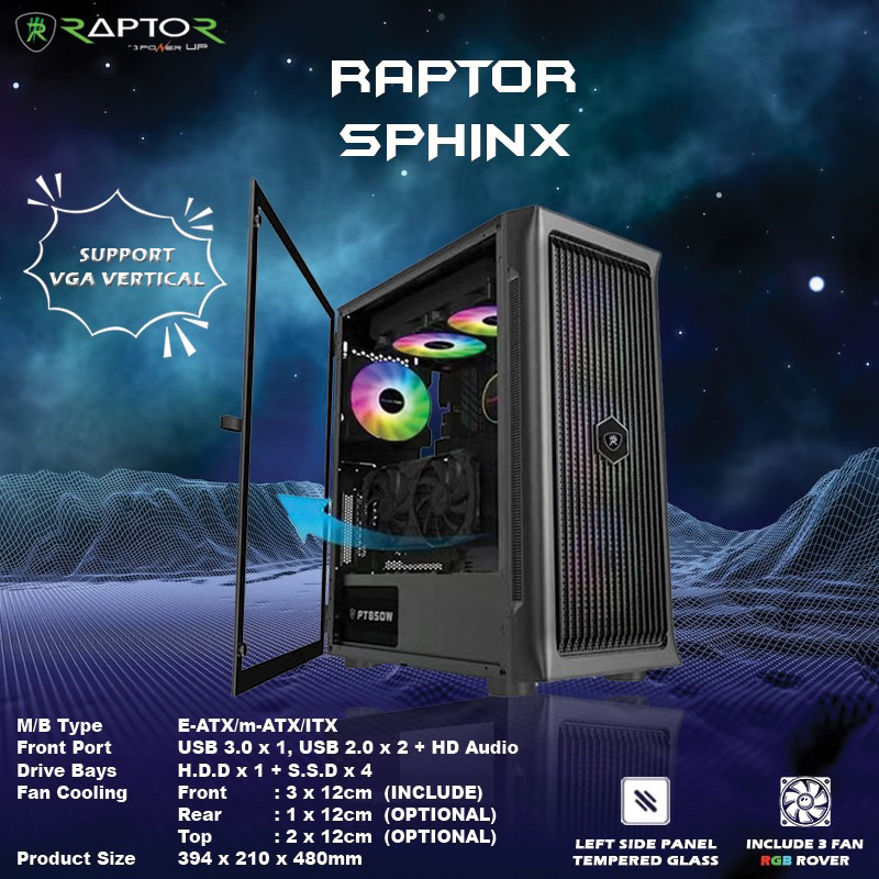 Raptor SPHINX Black Gaming Case - FULL ATX Gaming Case | Shopee Singapore