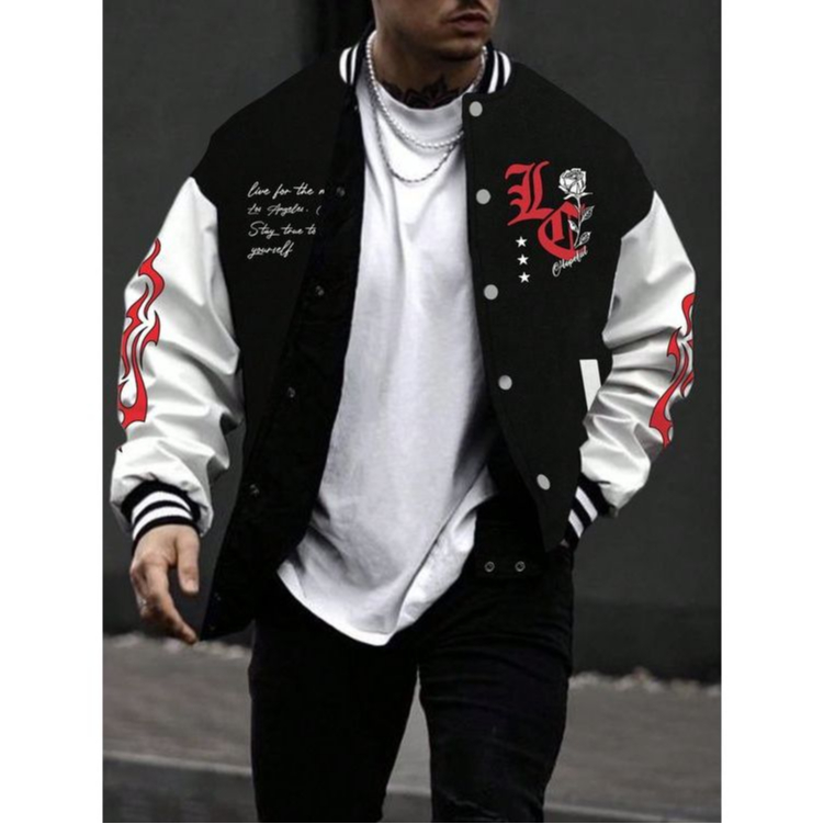 Varsity Jacket BIG SIZE | Varsity Jacket Button LOGO ROSE Combination ...