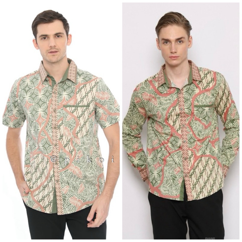 KEMEJA Men's batik shirt SAGE GREEN couple batik shirt/ modern short ...