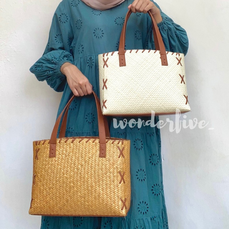 (3 colors) Woven Handicraft Bag Mendong Pandan Ethnic Balinese Natural ...