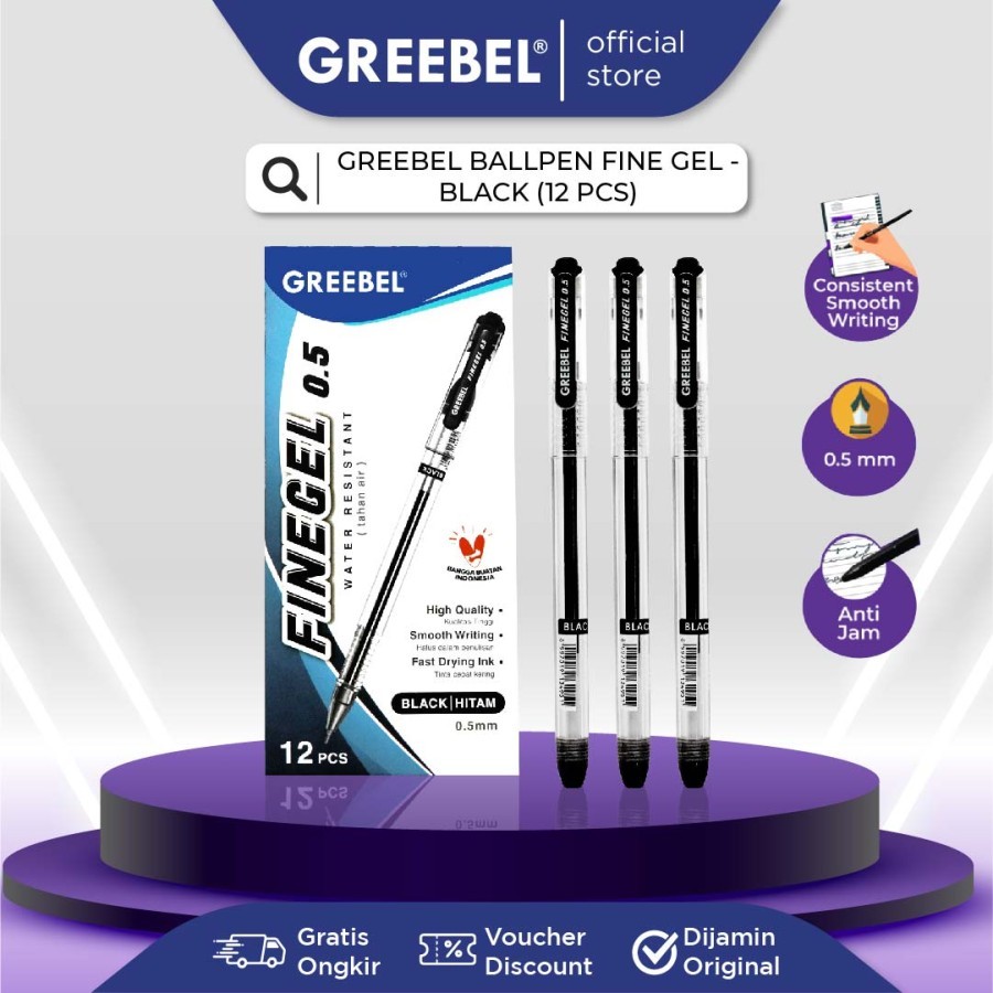 Greebel Fine Gel Pen 0.5 mm Black (1 Pack Contains 12pcs) | Shopee ...
